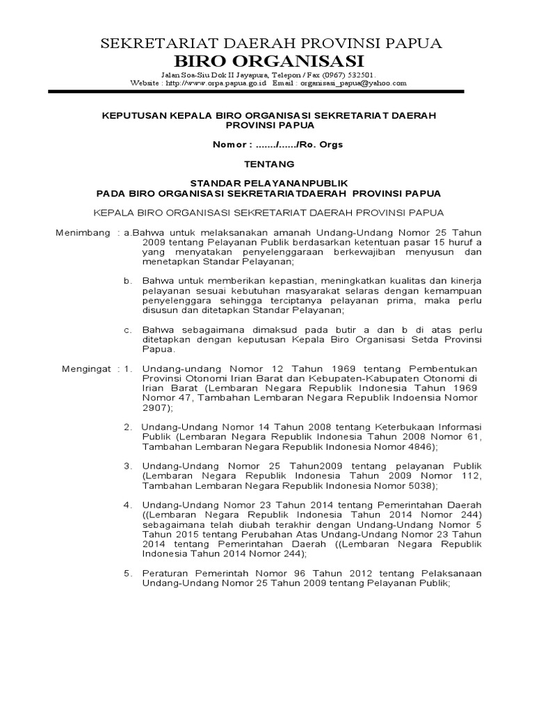 Standar Pelayanan Biro Organisasi Papua | PDF | Bisnis