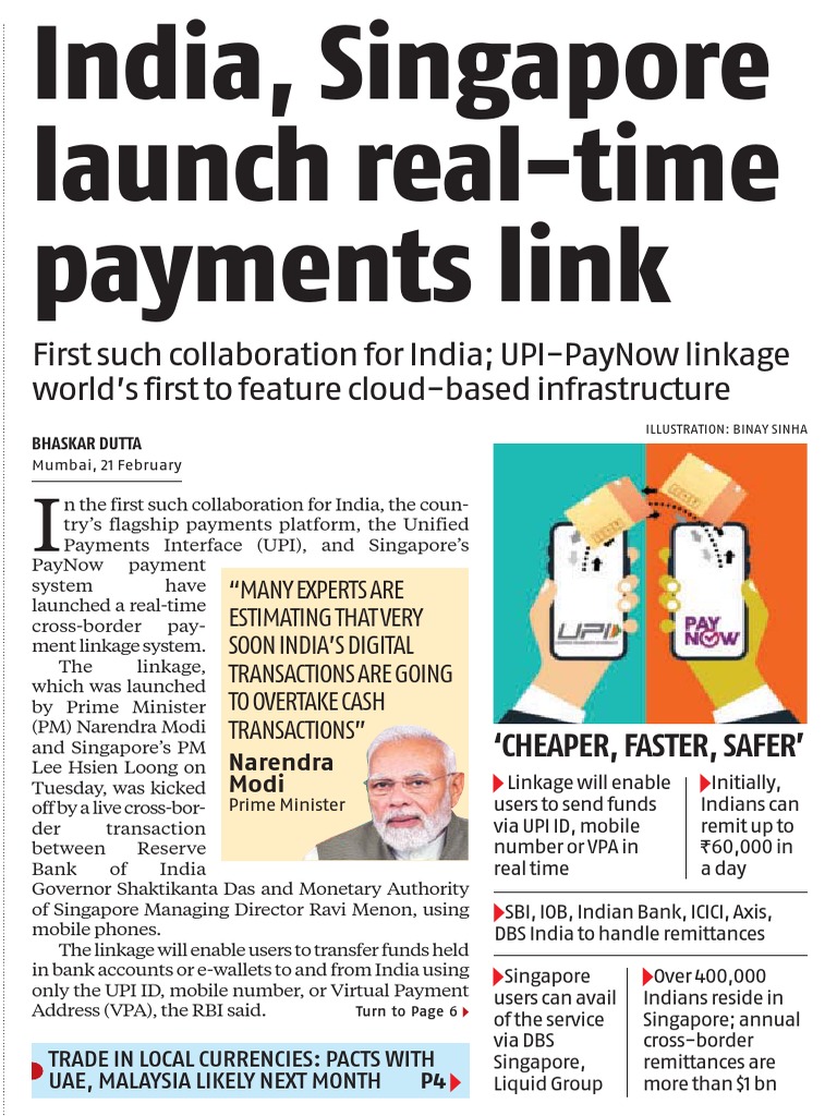 First Such Collaboration For India Upi-Paynow Linkage World'S First To ...