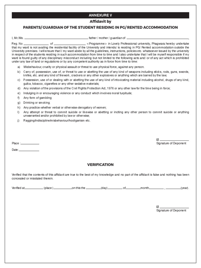 Annexure V AffidavitbyParentorGuardian ENG - and - HIN | PDF