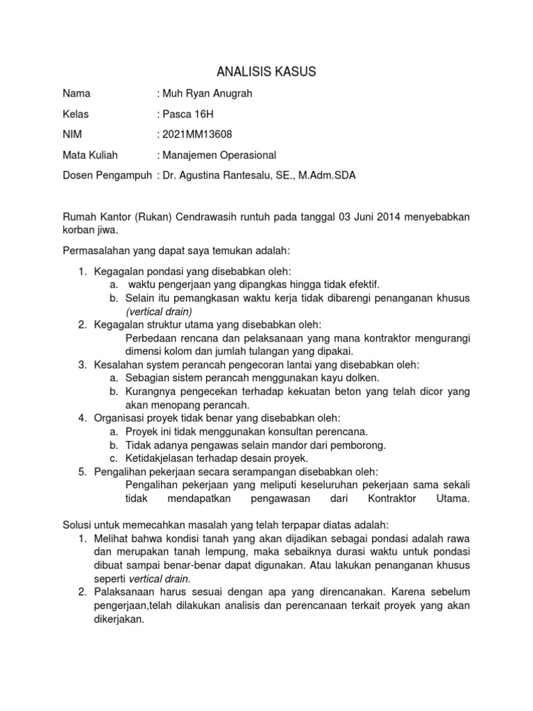Analisis Kasus Manajemen Operasional Ryan | PDF | Seni