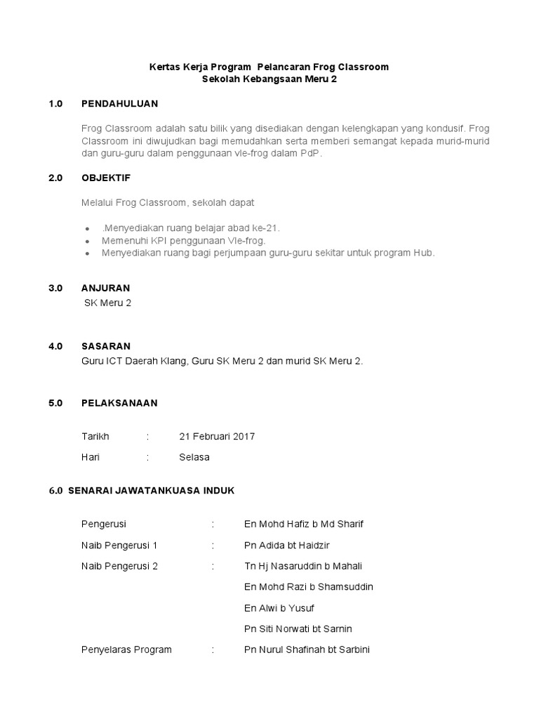 Kertas Kerja Vle Frog 2017 | PDF