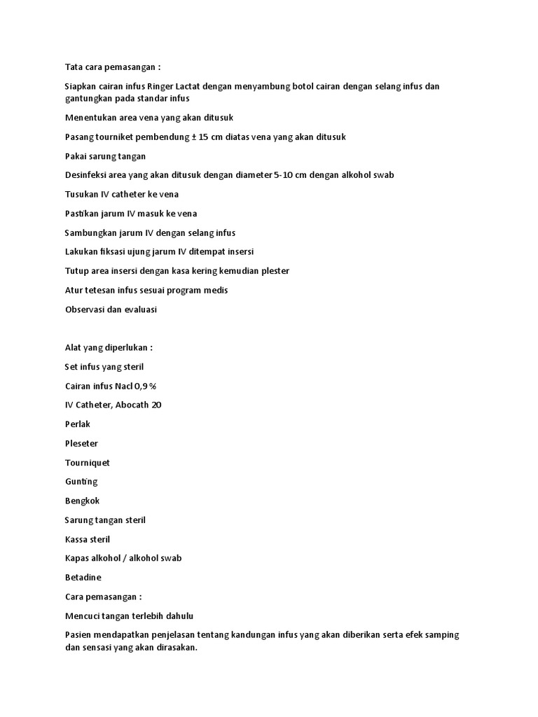 Tata Cara Pemasangan IVFD | PDF