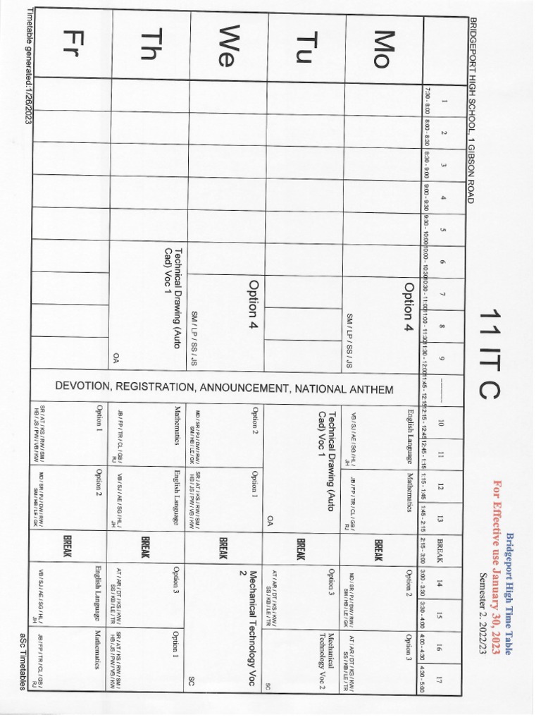 11 ITC Time Table. Semester 2 | PDF
