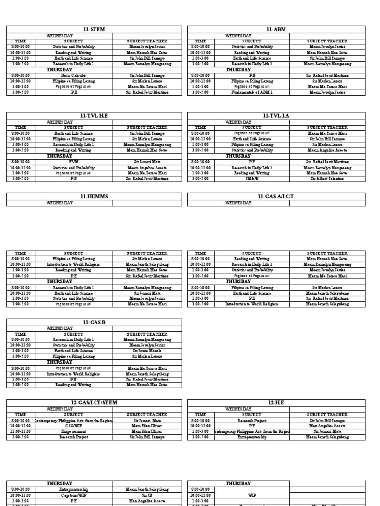 4th Quarter Examination Schedule | PDF | Probability And Statistics