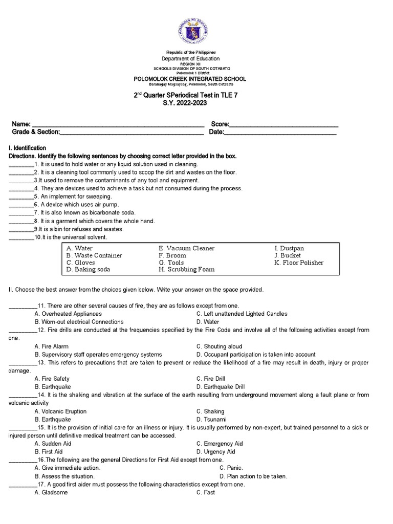 2nd Quarter Summative in Tle | PDF | Earthquakes | First Aid