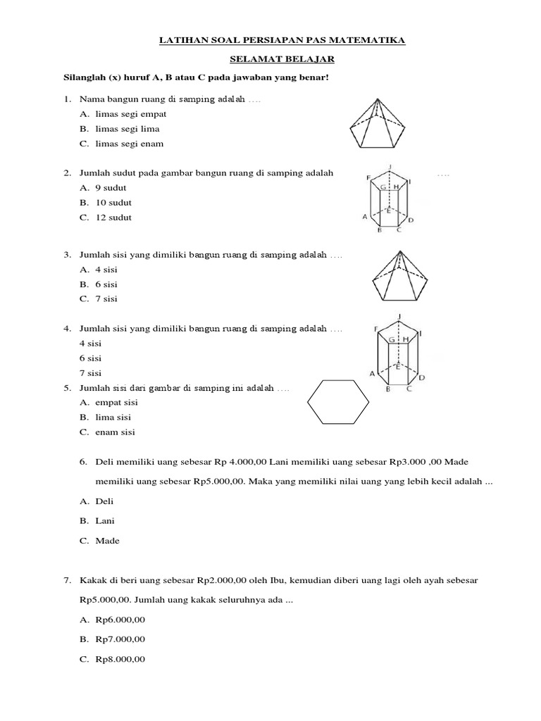 Latihan Soal Persiapan Pas Matematika | PDF
