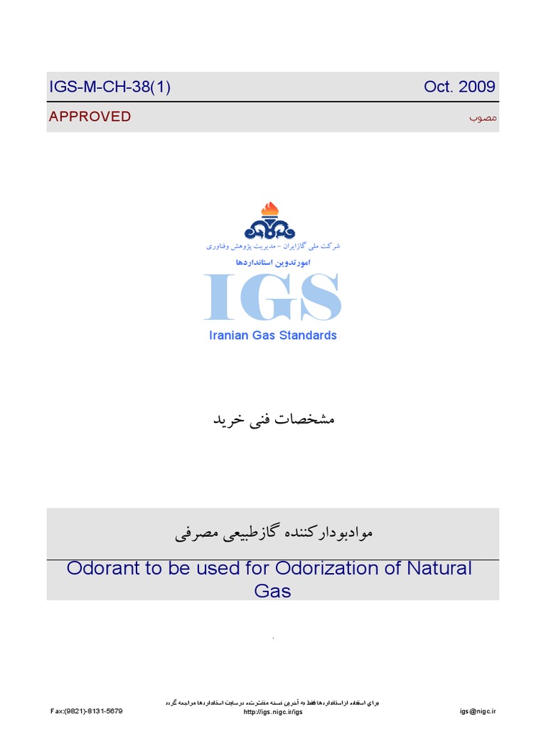 IGS-M-CH-38 (1) Oct IGS. Iranian Gas Standards $ - &' (! ! Odorant To Be Used For Odorization of ...