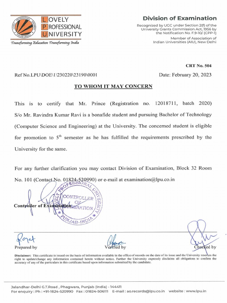 5th Semester Promotion Letter Compressed | PDF