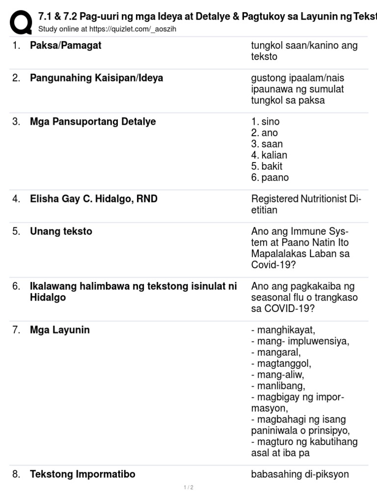 7.1 & 7.2 Pag-Uuri NG Mga Ideya at Detalye & Pagtukoy Sa Layunin NG ...