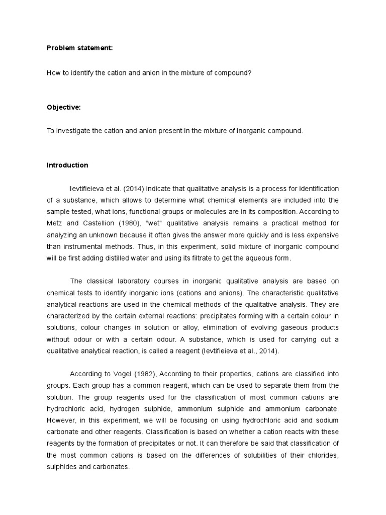 Identify The Cation And Anion In A Mixture Of Inorganic Compound Pdf