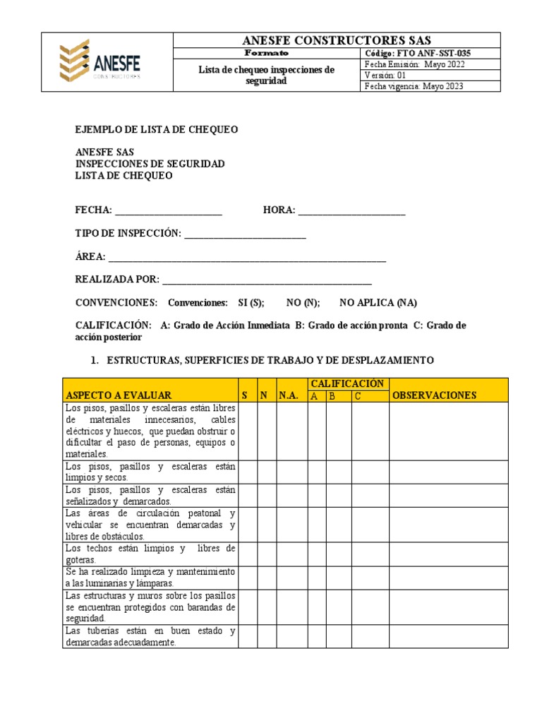 FTSST-035 Inspección de Areas - Check List | PDF | Residuos | Máquina ...