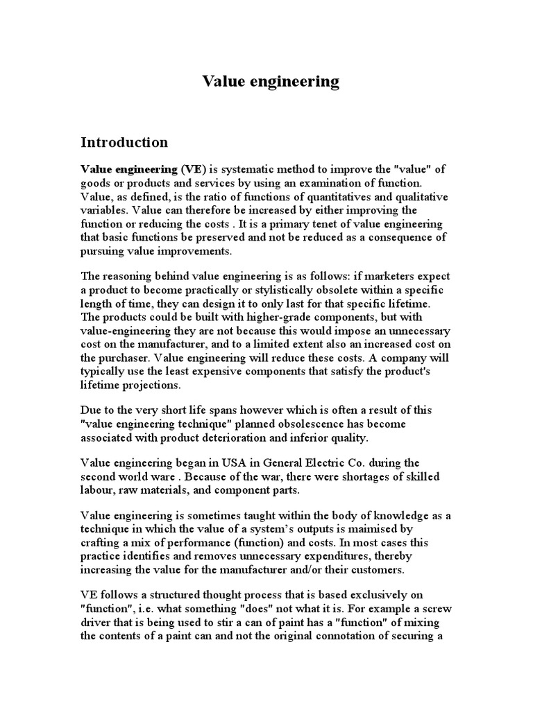 Value Engineering | PDF | Analysis | Business Process