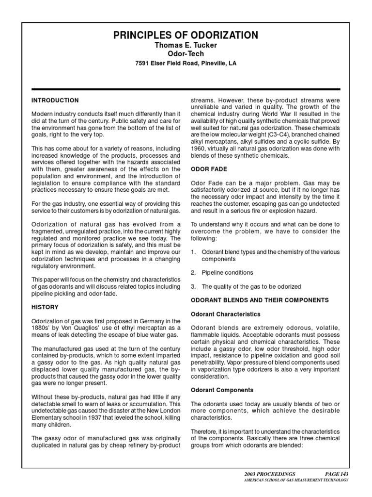 Principles of Odorization: Thomas E. Tucker Odor-Tech | PDF | Thiol | Odor