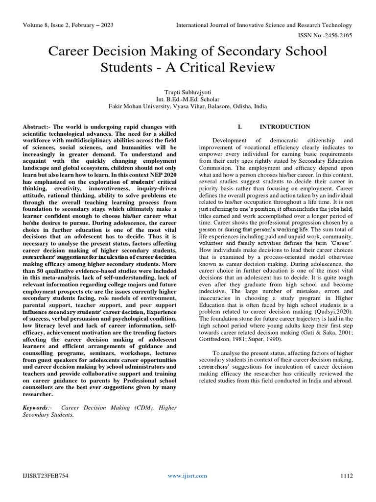 Career Decision Making in Students | PDF | Self Efficacy | Decision Making