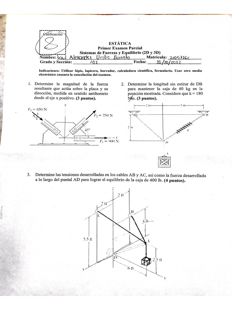 Primer Examen Parcial Estatica 102 | PDF