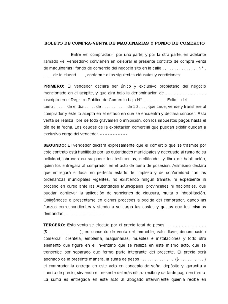 Modelo Boleto de Compra Venta de Fondo de Comercio | PDF