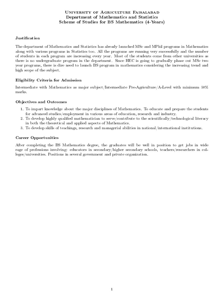Scheme of Studies For BS Mathematics | PDF | Partial Differential Equation | Matrix (Mathematics)