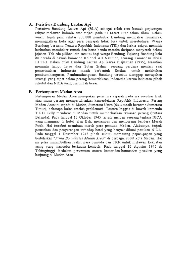 Perbandingan Pertempuran Medan Area dan Bandung Lautan Api | PDF ...