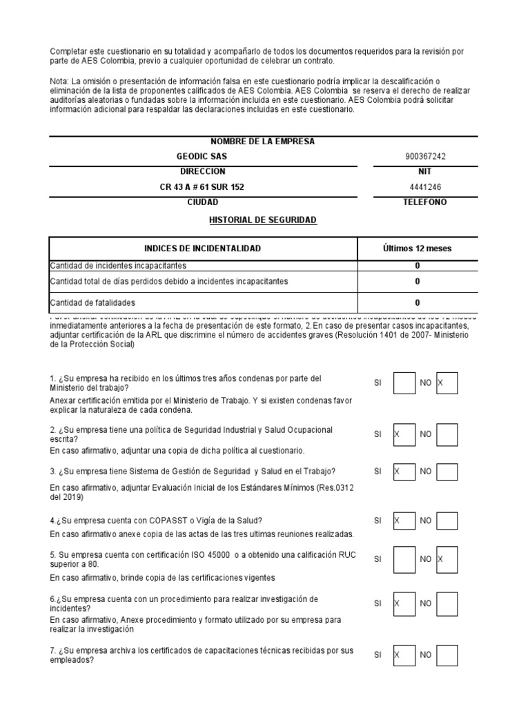 CO-SS-PR-007-F1 Formato Precalificación Contratistas V6 | PDF