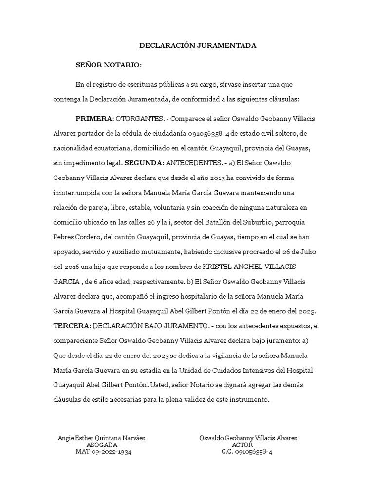 Declaración Juramentada de Oswaldo Villacis | PDF