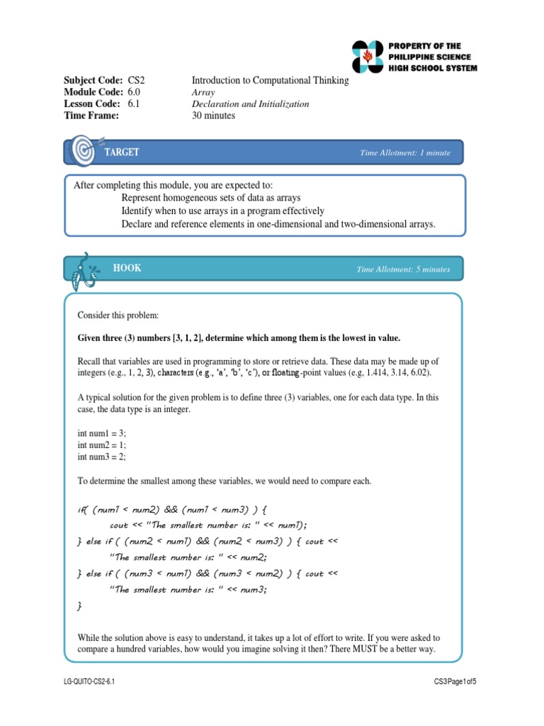 Slg Cs2 61 Declaration And Initialization Pdf Integer Computer