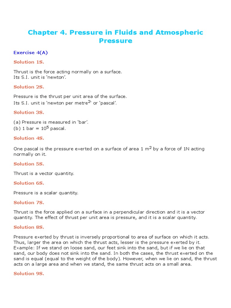 Chapter 4 Pressure in Fluids and Atmospheric Pressure | PDF | Pressure | Atmospheric Pressure