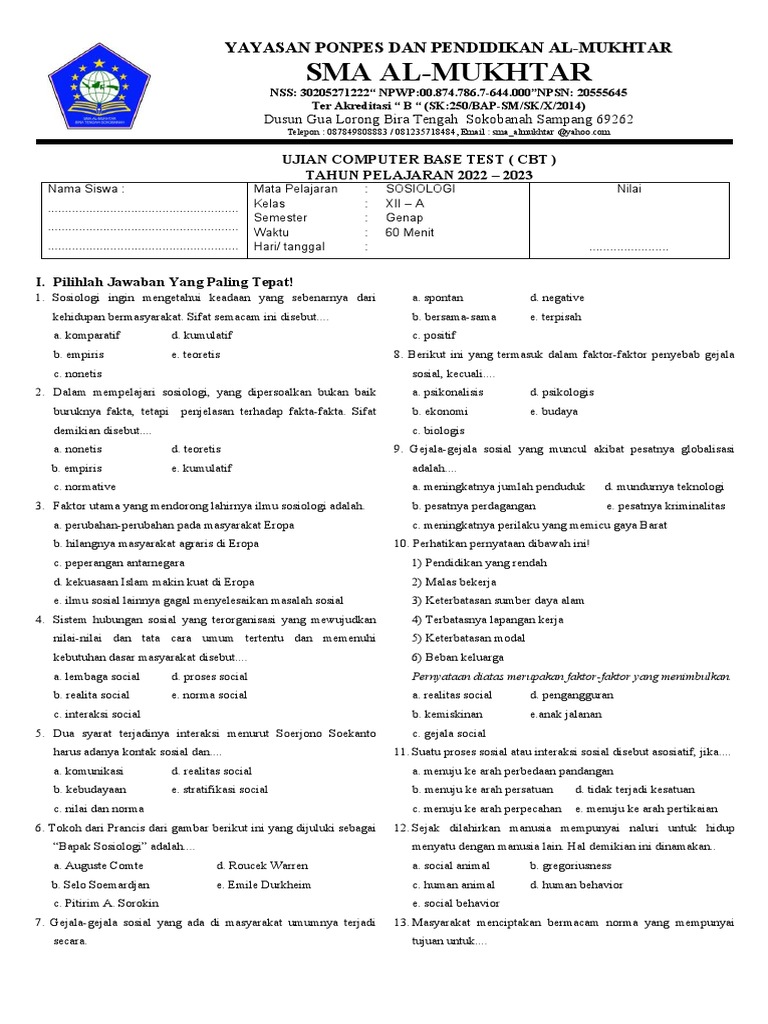 Soal Usp Pai Xii | PDF