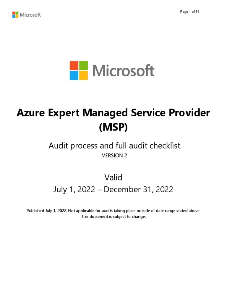 Azure Expert MSP Full Audit Process and Checklist - V2 | Download Free ...
