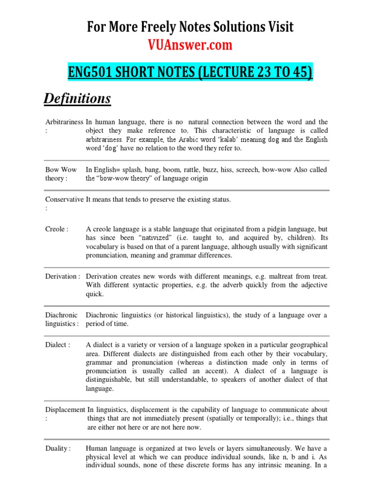 ENG501 Short Notes Overview | PDF | English Language | Word