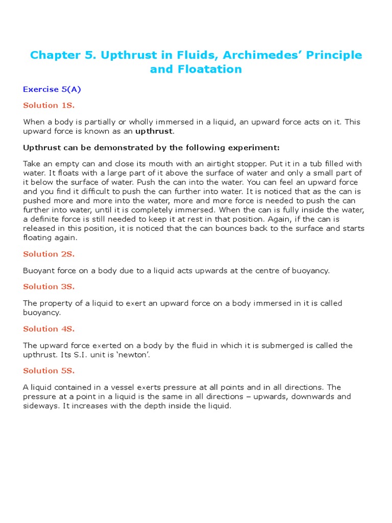 Chapter 5 Upthrust in Fluids Archimedes' | PDF | Buoyancy | Density