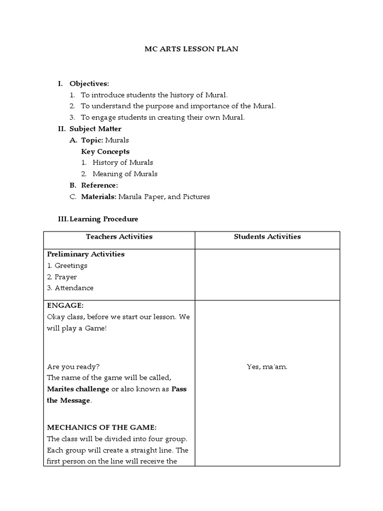 MC Arts Lesson Plan | PDF | Mural | Paintings