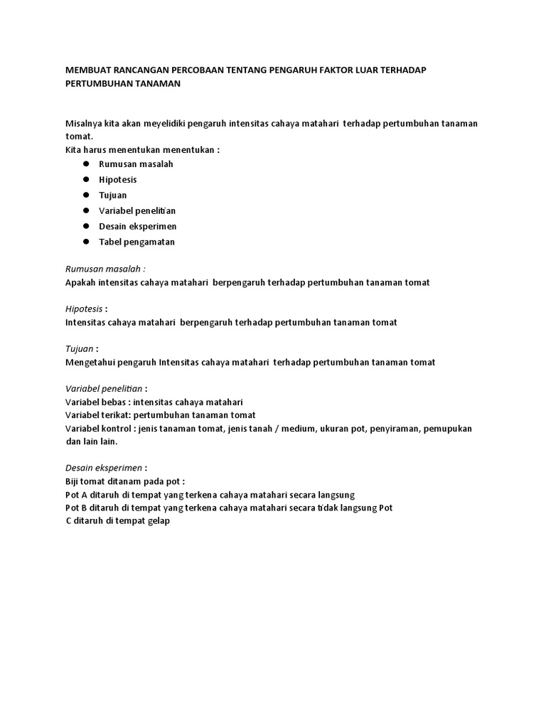 Membuat Rancangan Percobaan Tentang Pengaruh Faktor Luar Terhadap ...