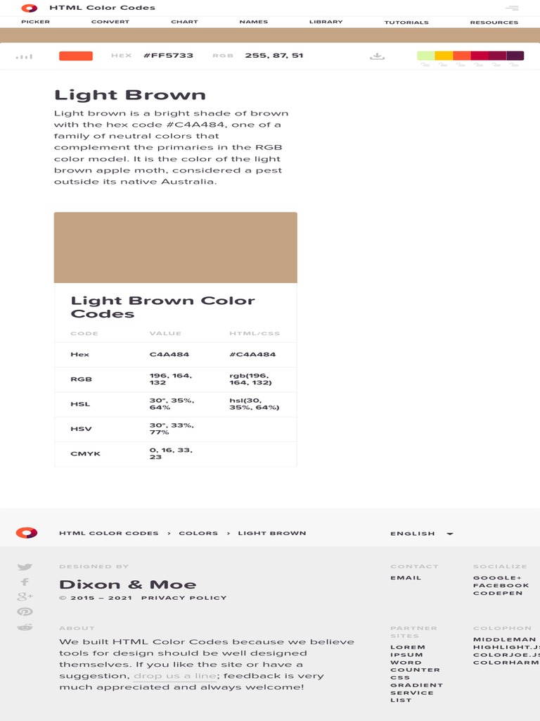 Light Brown Color, Codes and Facts - HTML Color Codes | PDF | Web ...