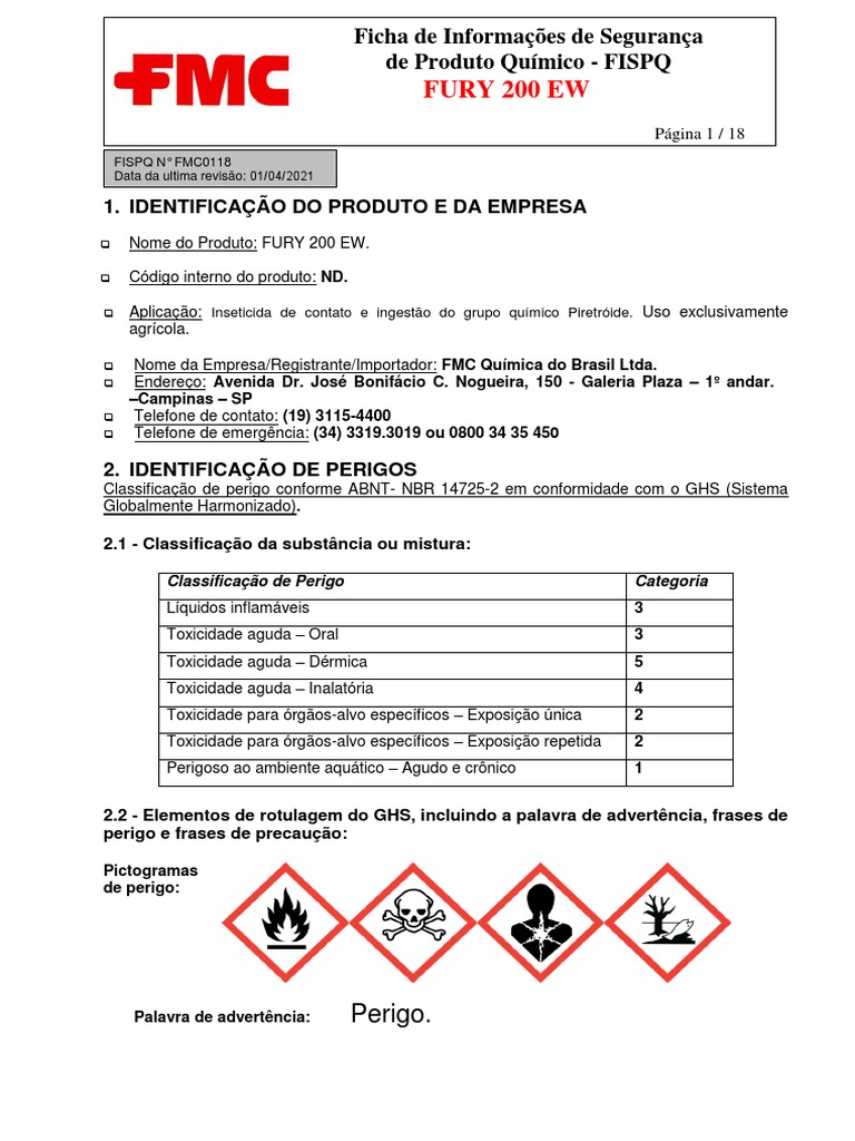 Fispq - Fury 200 Ew | PDF | Embalagem e rotulagem | Química