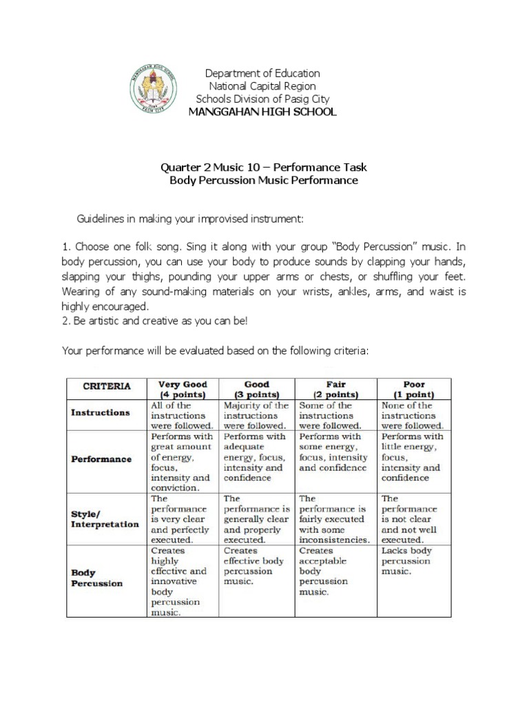 Second Quarter Music - Performance Task | PDF