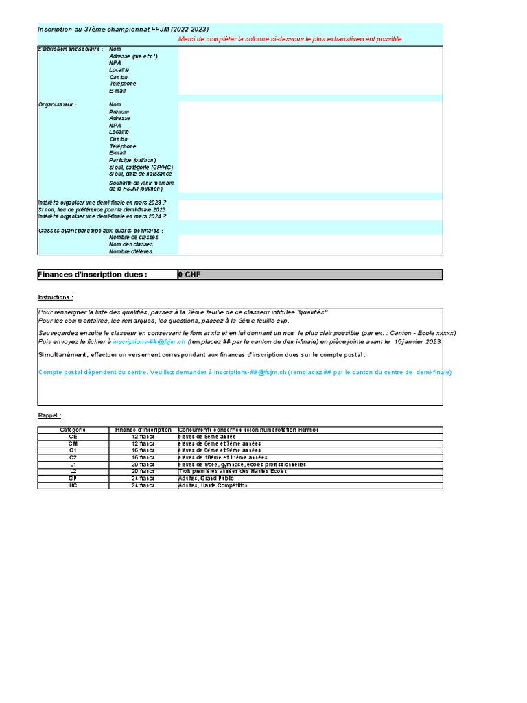 Inscription 37ème Championnat FFJM 2023 | PDF
