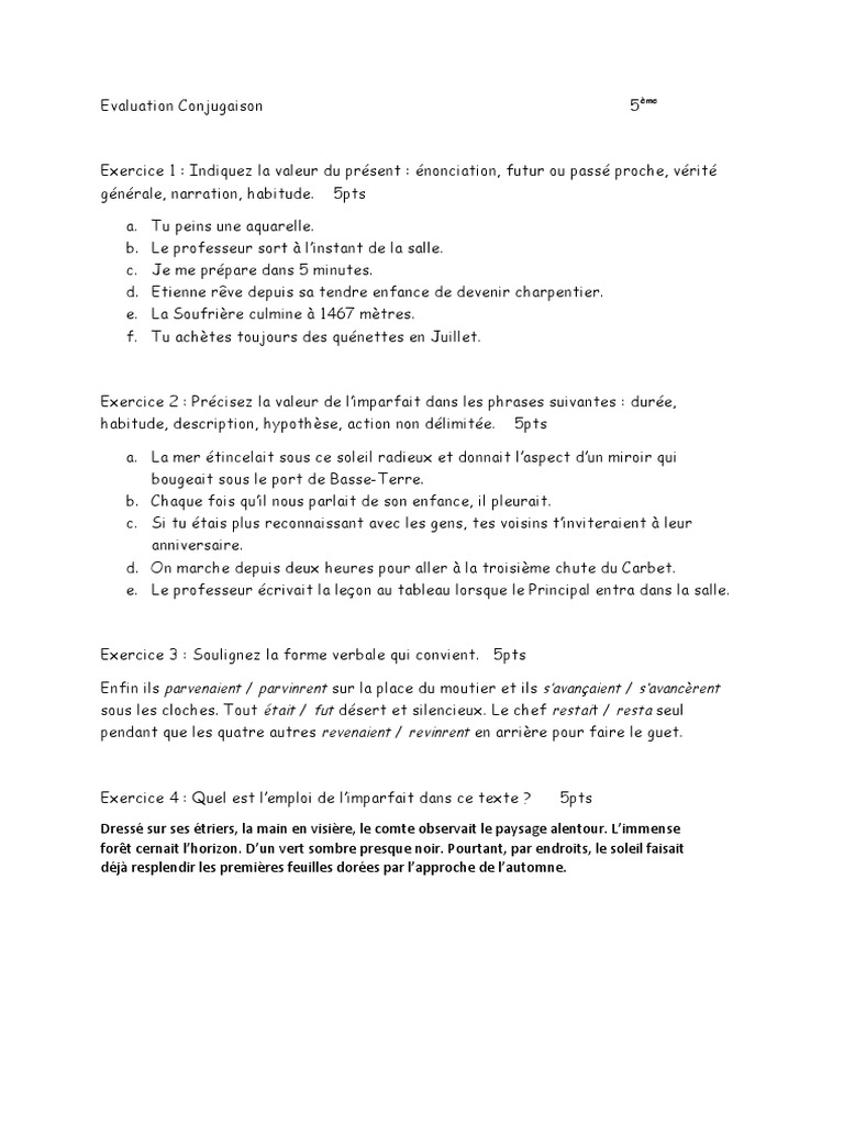 Valeurs des temps en conjugaison 5ème | PDF | Arts du langage et discipline