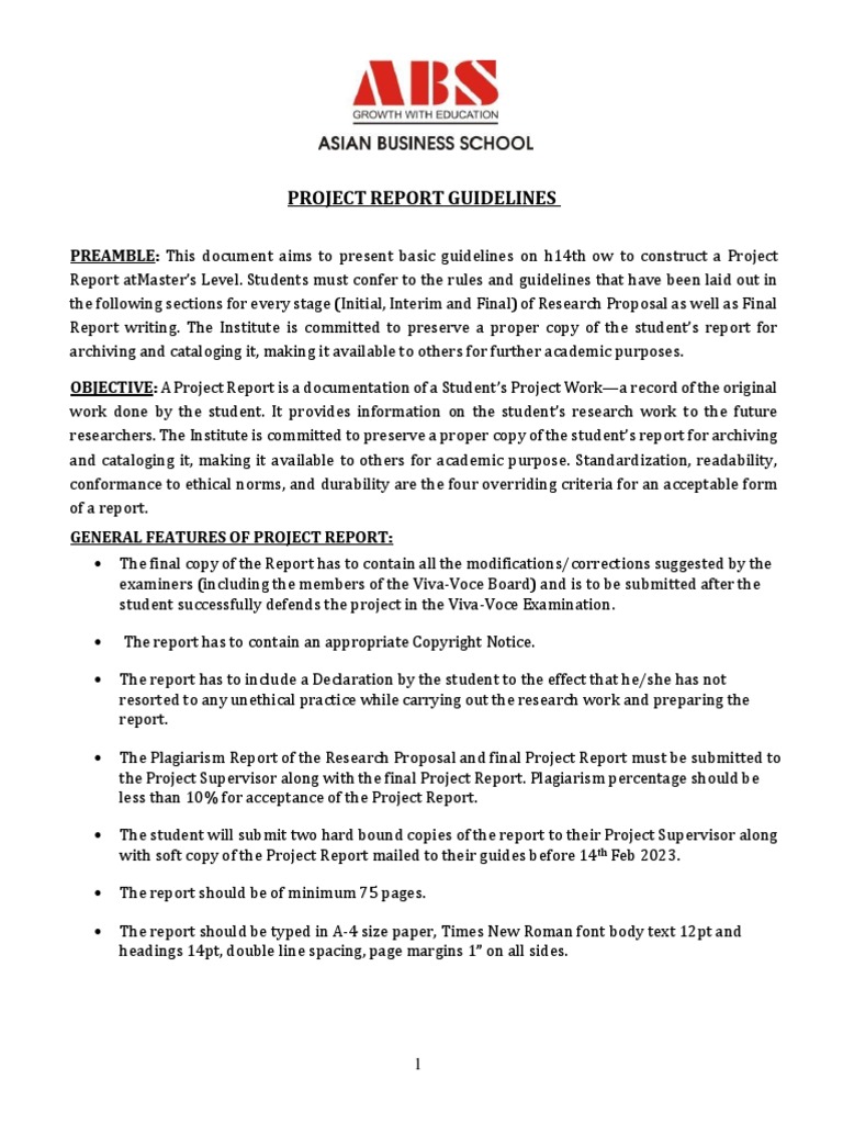ABS Project Report Guidelines - PGDM 21-23 | PDF | Sampling (Statistics) | Data