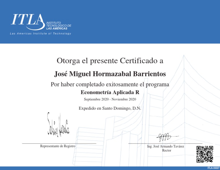 Certificado Econometría Aplicada R | PDF Certificado Econometría Aplicada R | PDF