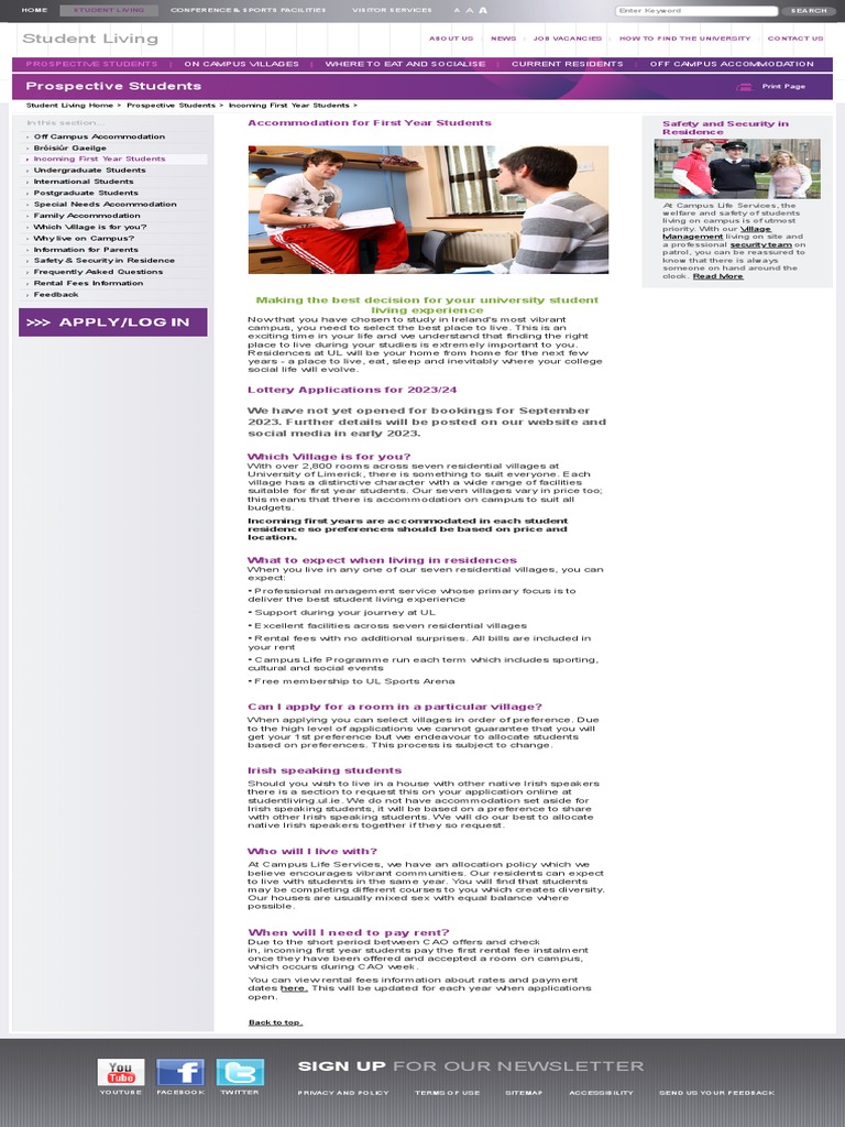 Accommodation For First Year Students - Universit | PDF | Communication