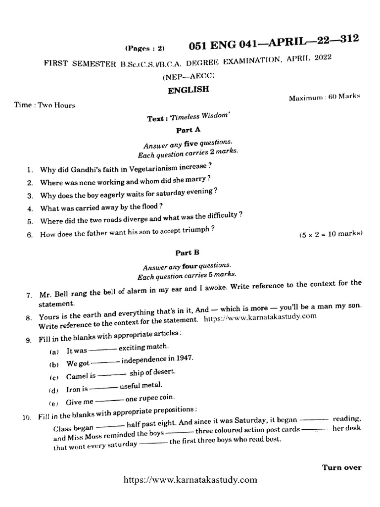 BSC Bca 1 Sem English 312 Apr 2022 | PDF