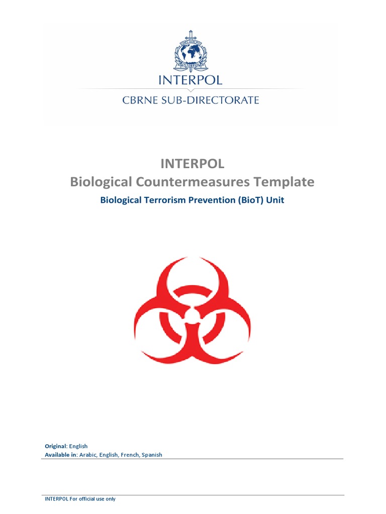 INTERPOL Biological Countermeasures Template Biological Terrorism ...