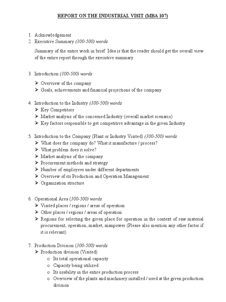 Industrial Visit Report Format | PDF | Marketing | Business Process