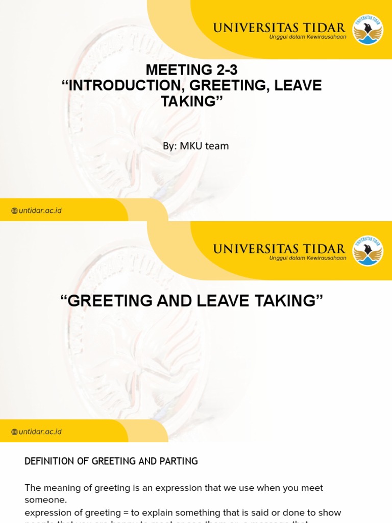 Meeting 2-3. Introduction, Greeting and Leave Taking | PDF | Language ...