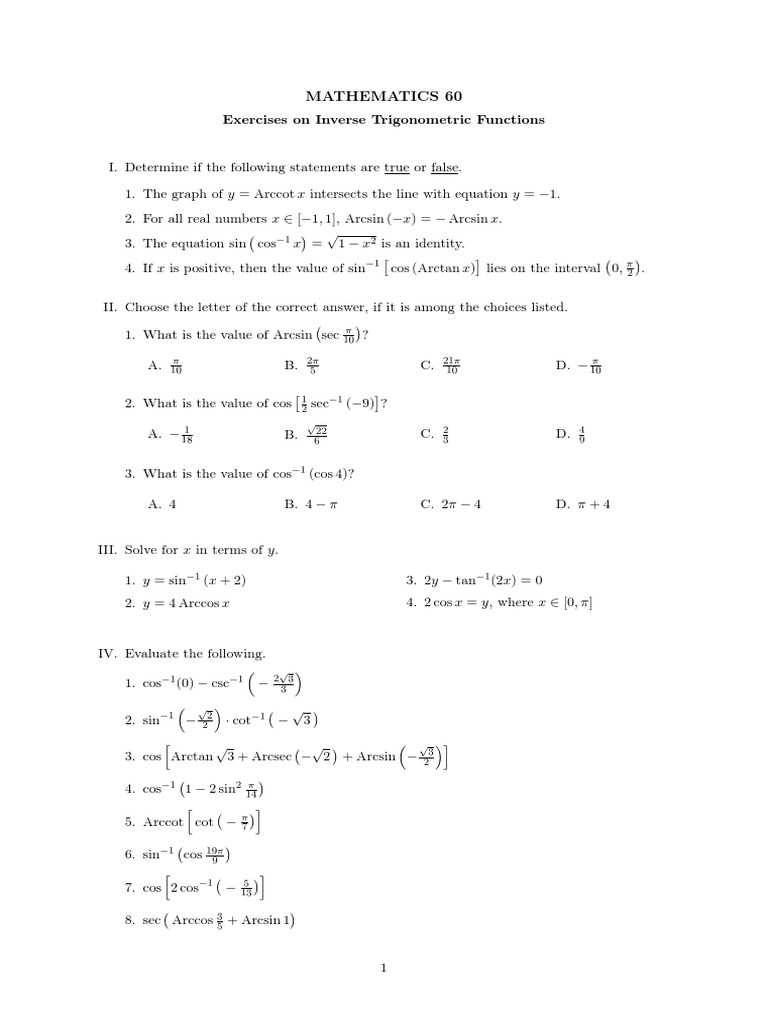 Inverse Trigo Practice Test | PDF | Elementary Geometry | Special Functions