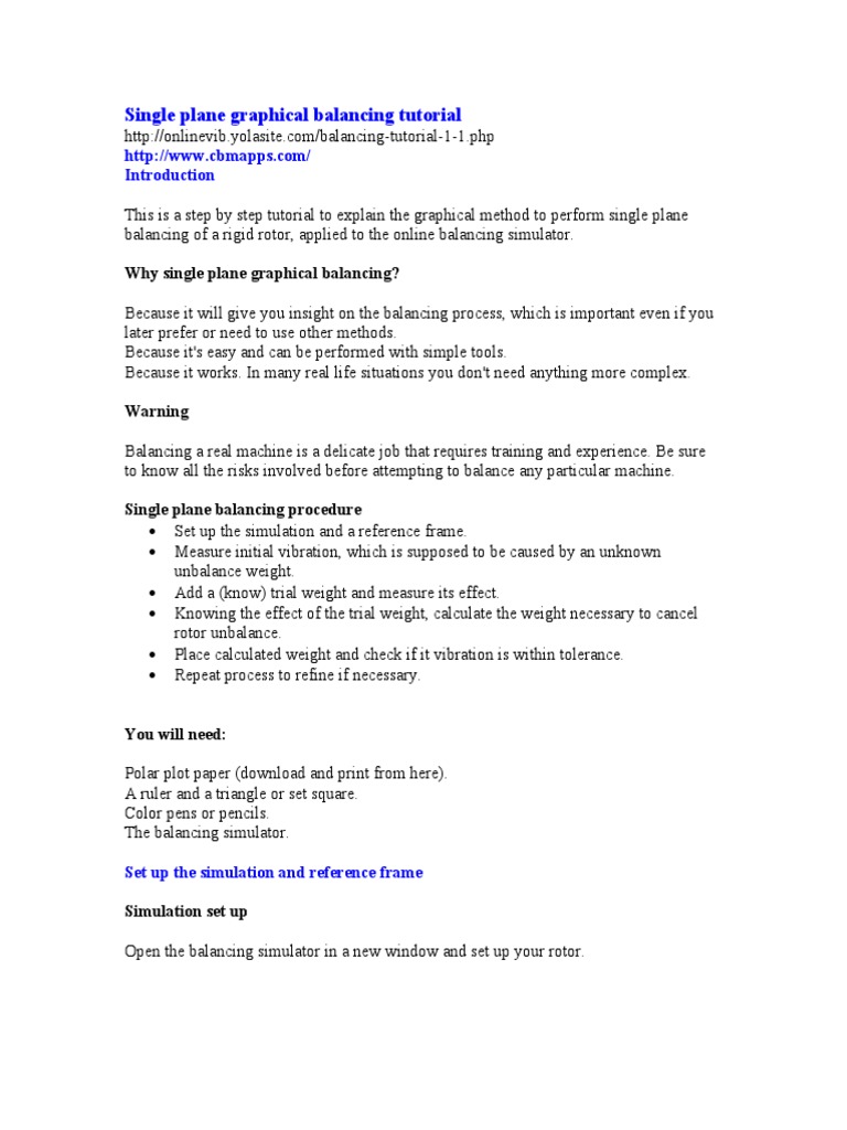 Single Plane Balancing Guide | PDF | Weight | Phase (Waves)