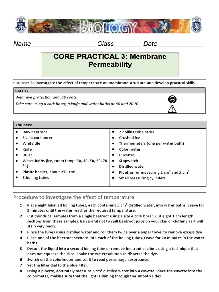 Core Practical Membrane Permeability | PDF | Water | Absorbance