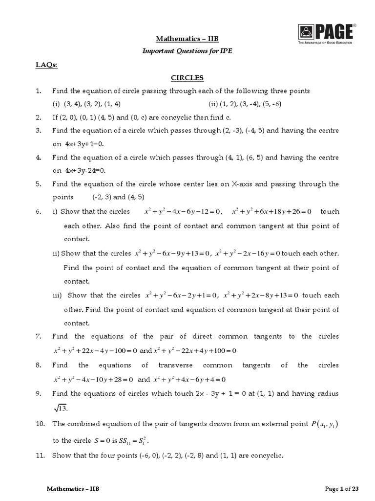 SR Maths - IIB Important Qs | PDF | Ellipse | Circle