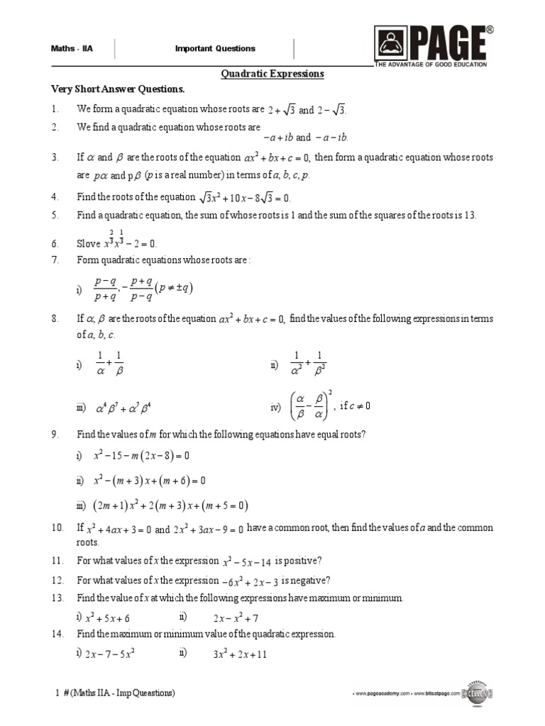 Maths - IIA Important Questions | PDF | Equations | Zero Of A Function