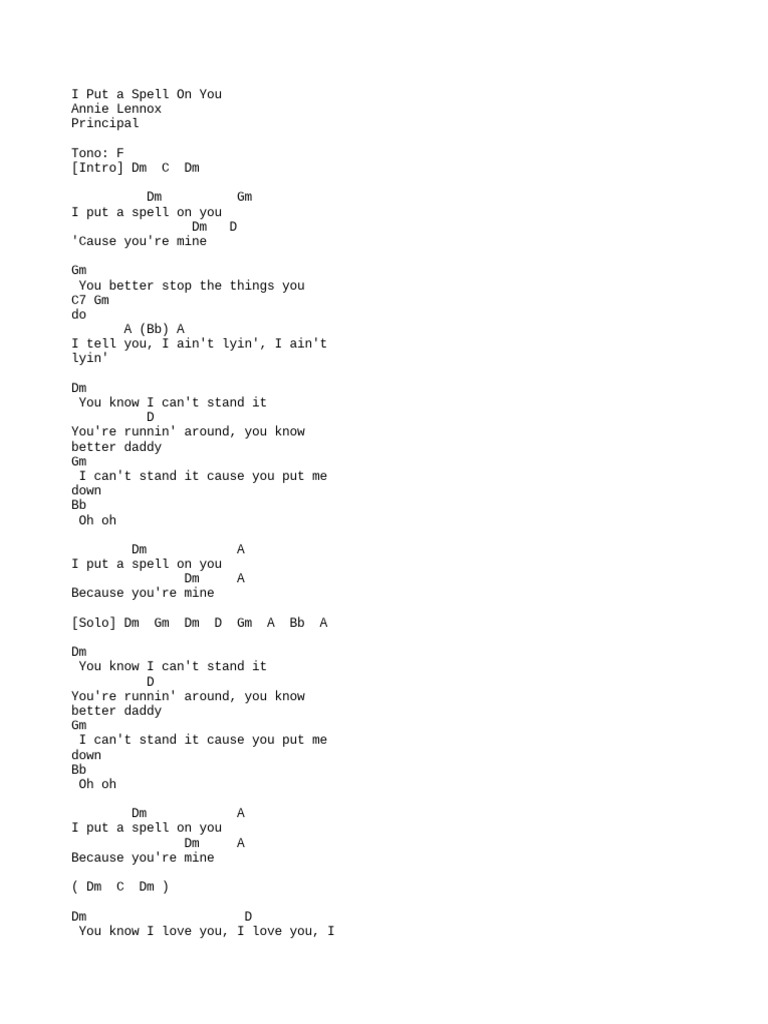 I Put A Spell On You Chords | PDF